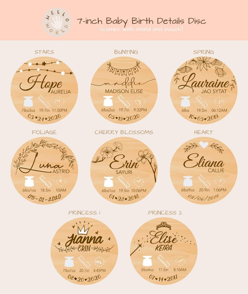 Hello World Personalized Wooden Baby Birth Details Disc – Urban ...